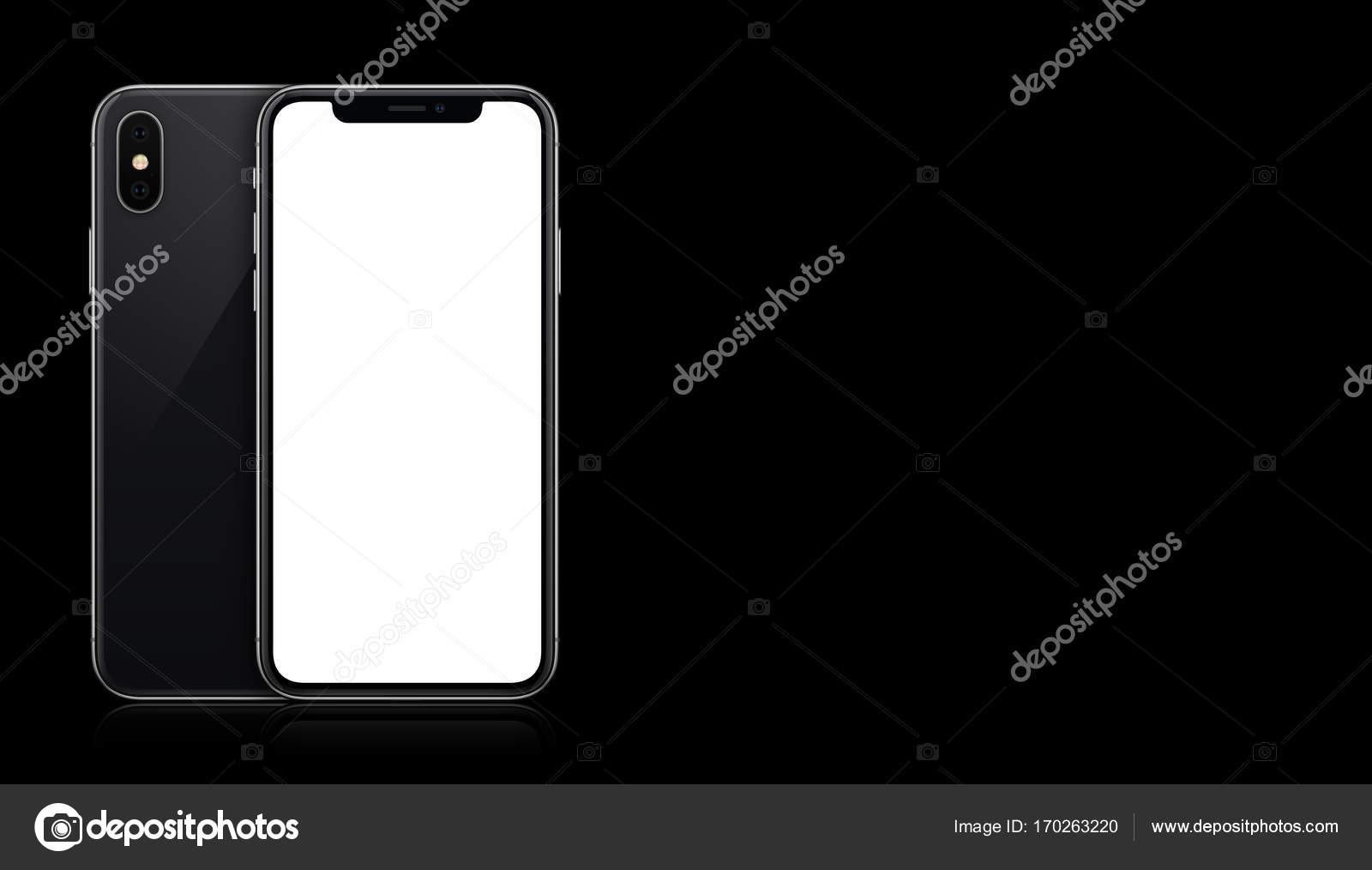 New modern black smartphone mockup similar to iPhone X front and back ...
