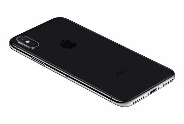 Perspective view Space Gray Apple iPhone X back side isolated on white ...