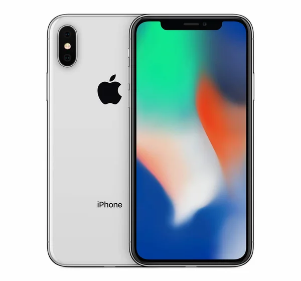 Silver turned Apple iPhone X mockup front side and back side facing ...
