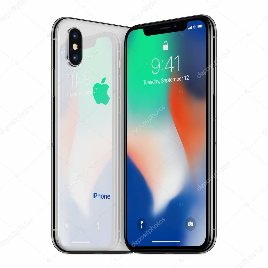 Silver turned Apple iPhone X mockup front side and back side facing ...