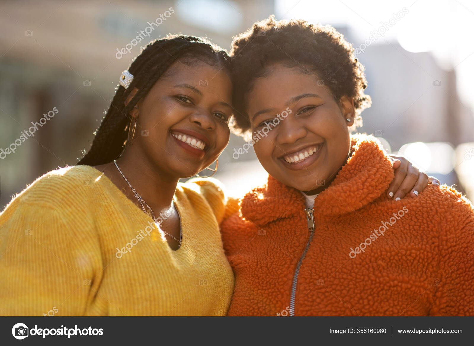 Portrait Two Beautiful Happy Girlfriends Embracing Outdoors Stock Photo ...