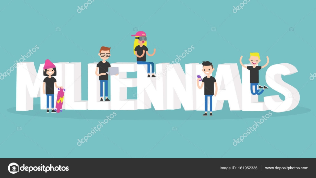 Millennial illustrated sign: young modern characters sitting and Stock ...
