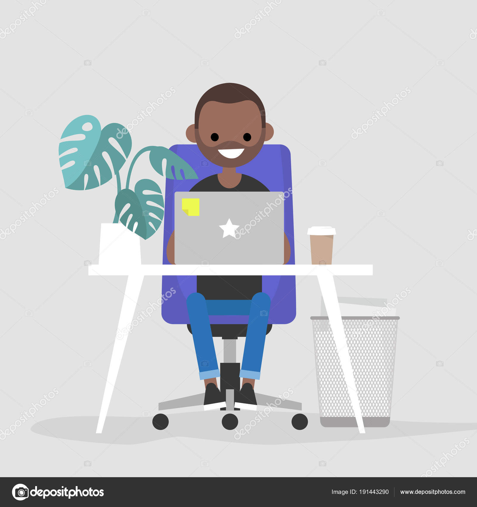 Young black character working on the laptop in the office. Inter Stock ...