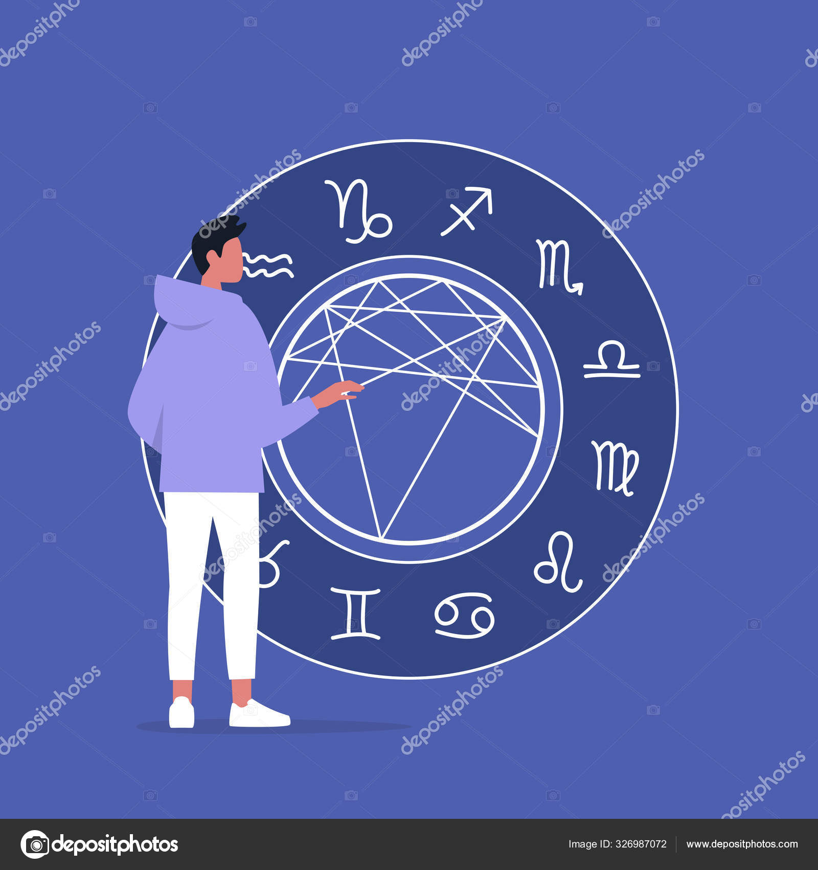 Astrology concept, Young male character reading a natal chart, future ...
