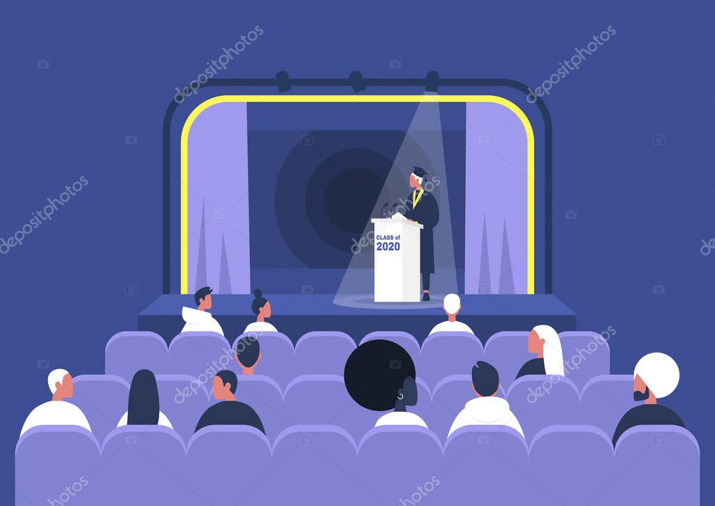 Clase de 2020 Ceremonia de graduación, Estudiante varón graduado en un ...