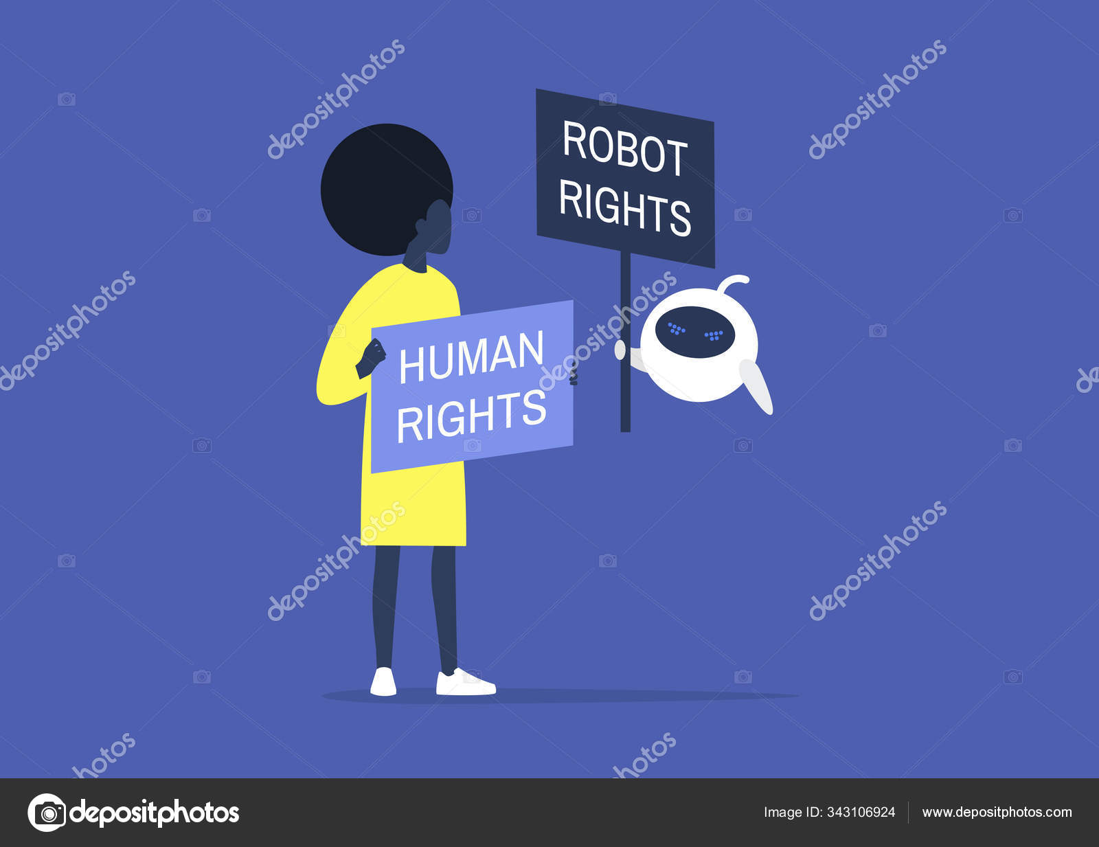 Human vs Robot rights, Cartoon characters holding protest signs ...