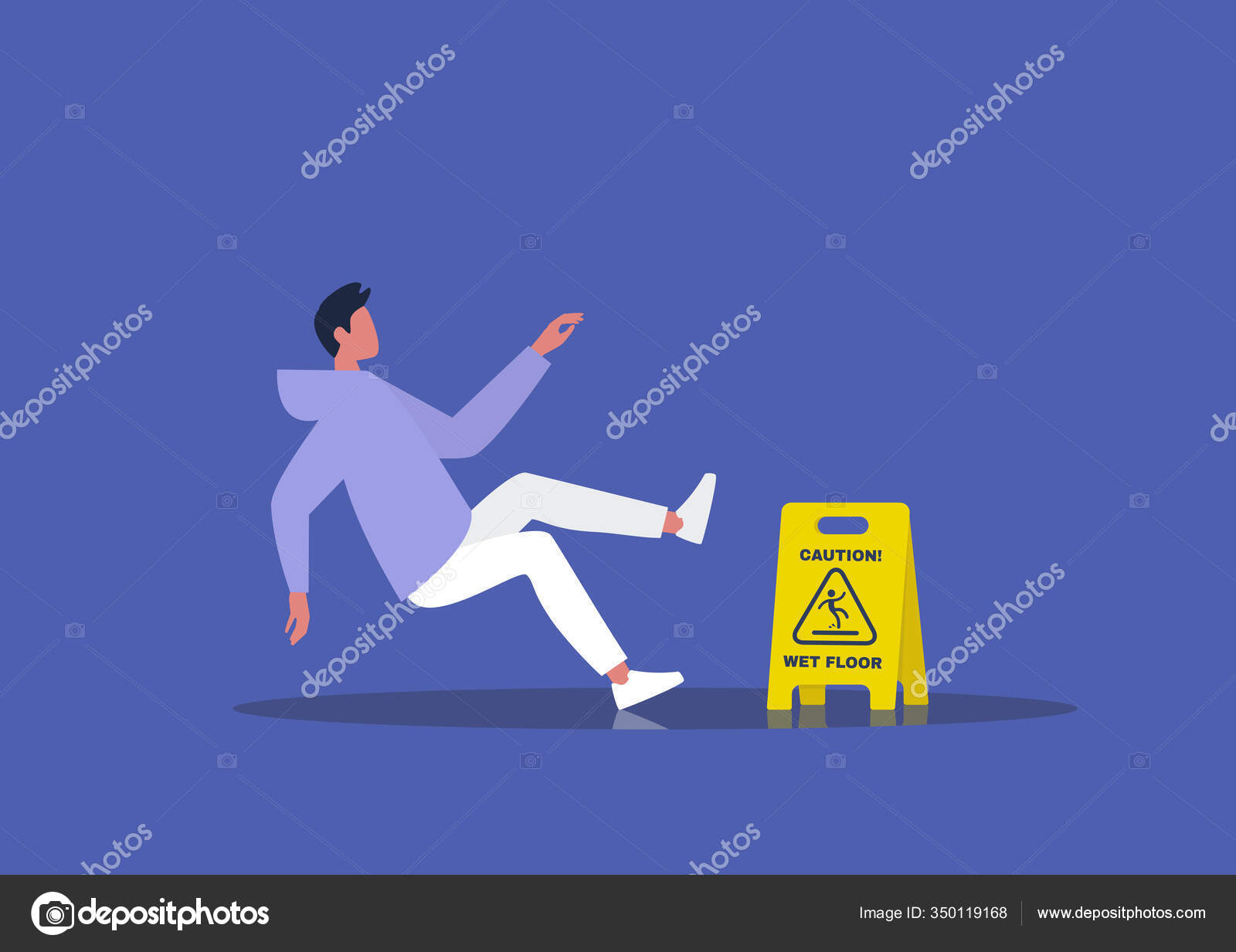 Caution Wet Floor Sign Young Male Character Slipped Wet Floor Stock ...