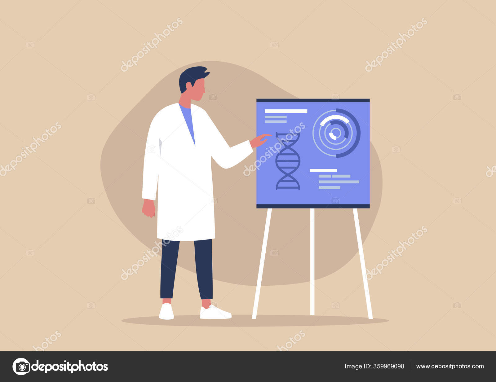 Young Male Character Pointing Flip Chart Biotech Startup New ...