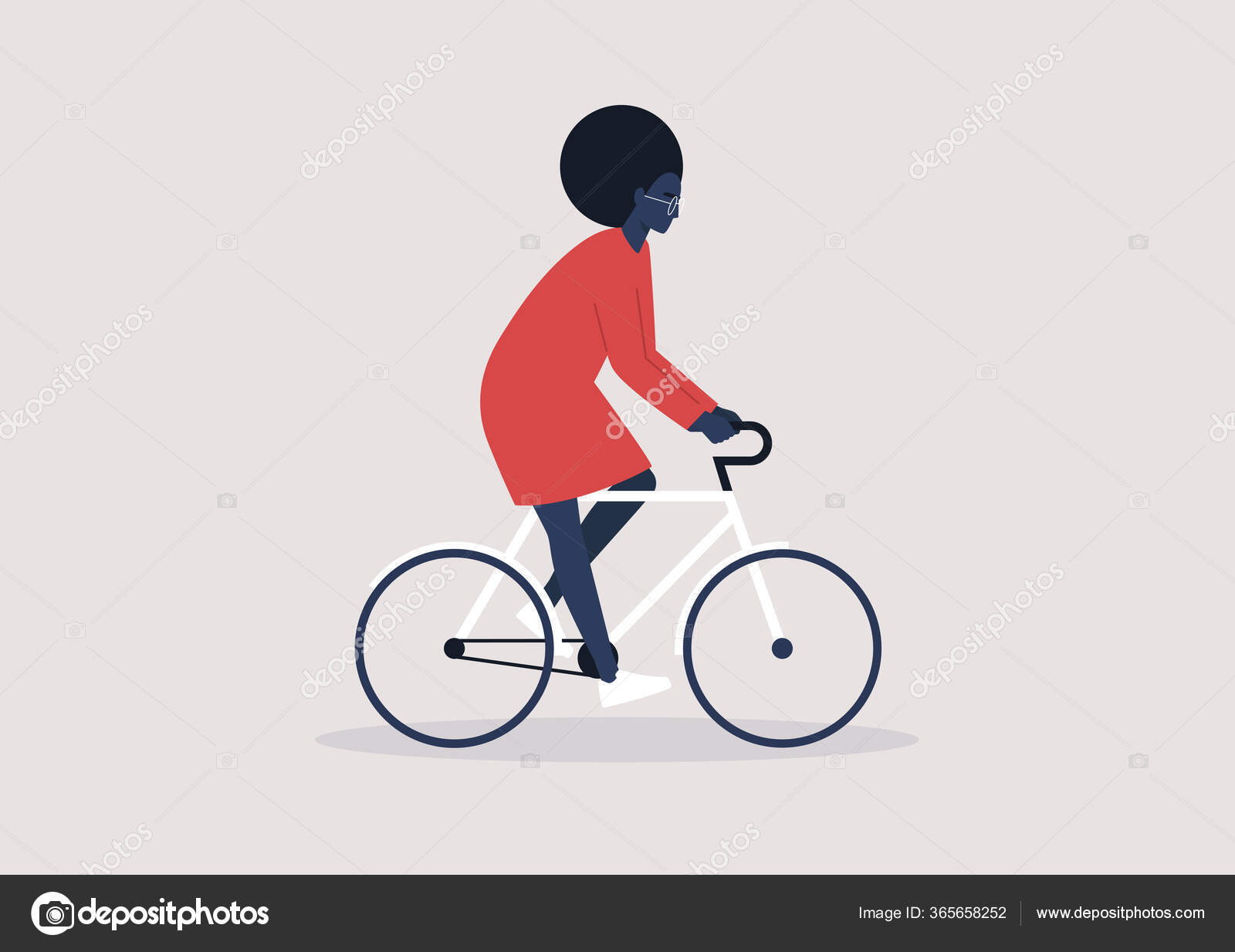 Young Black Female Character Riding Bike Millennial Lifestyle Stock ...