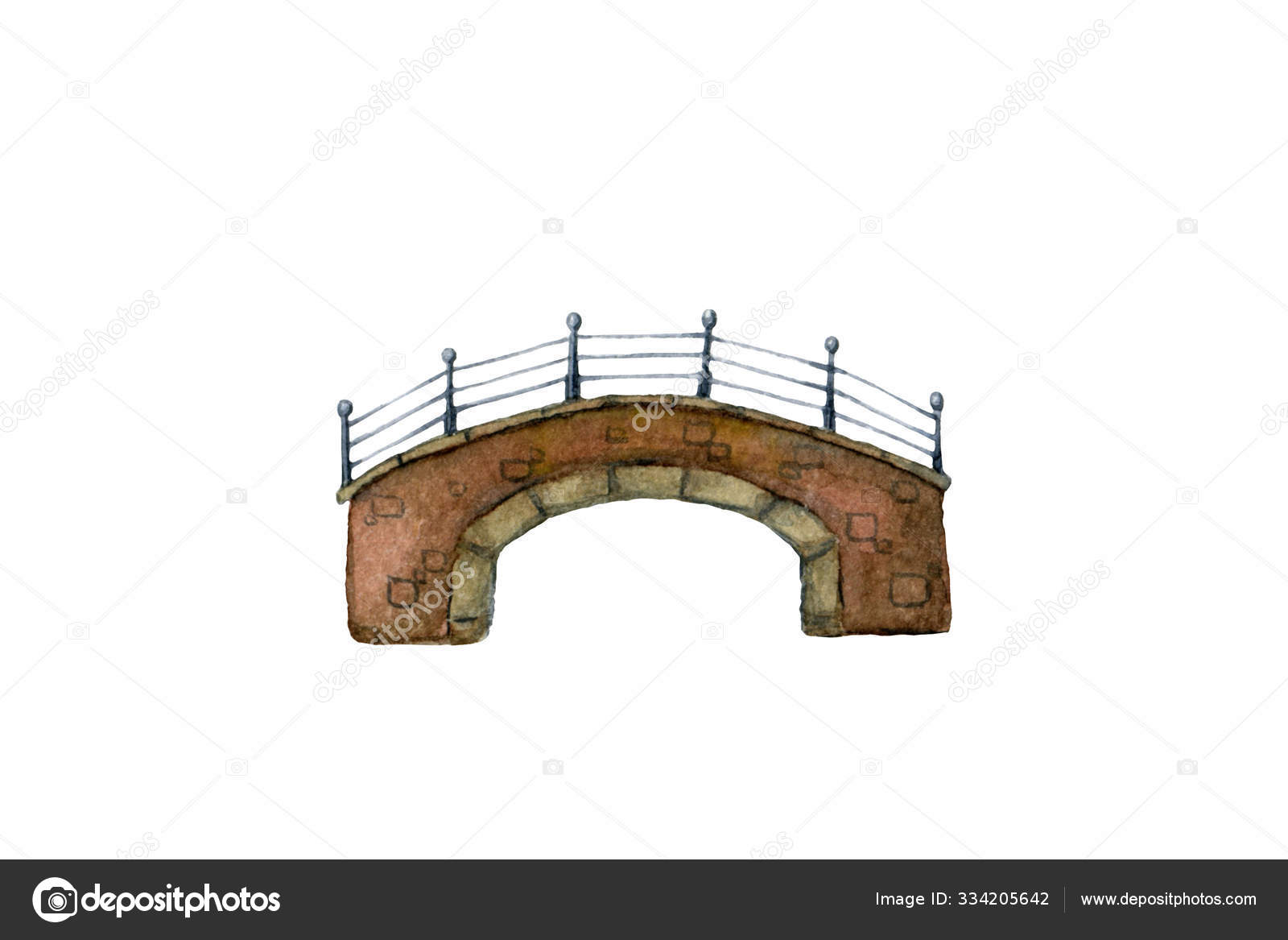 Old stone river bridge with wrought iron railing in a small town ...