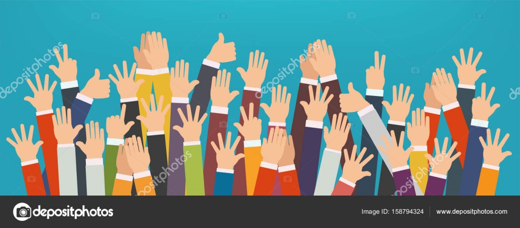 Concept of raised up hands. Concept of education, business training ...