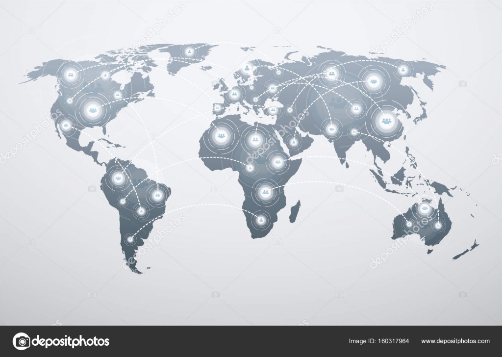 글로벌 연결 세계 지도입니다. 전 세계 네트워크에 사람들을 연결의 개념. 스톡 벡터 - ©Ramcreative 160317964