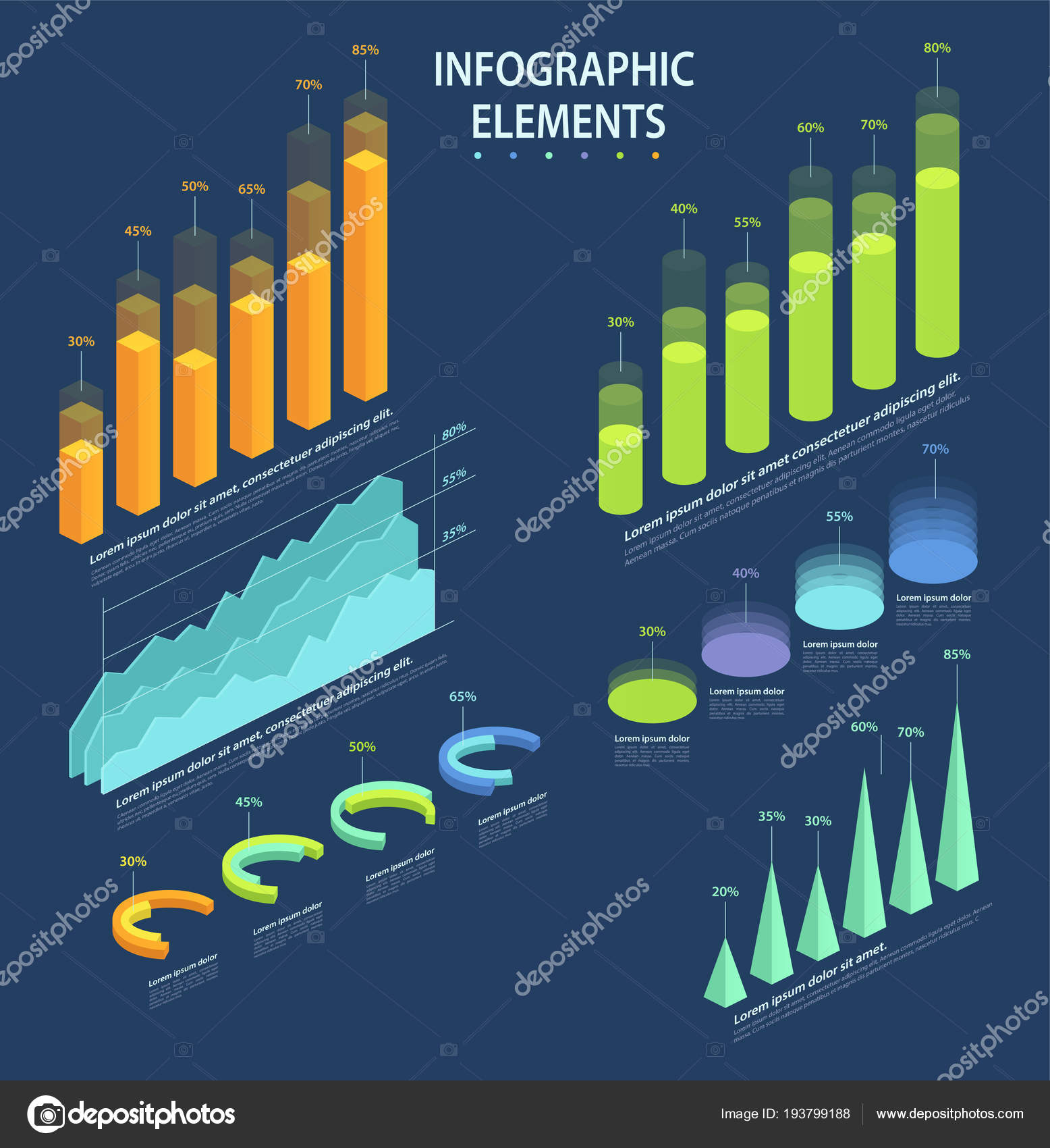 Business elements of infographic, set of statistical data, pie charts ...