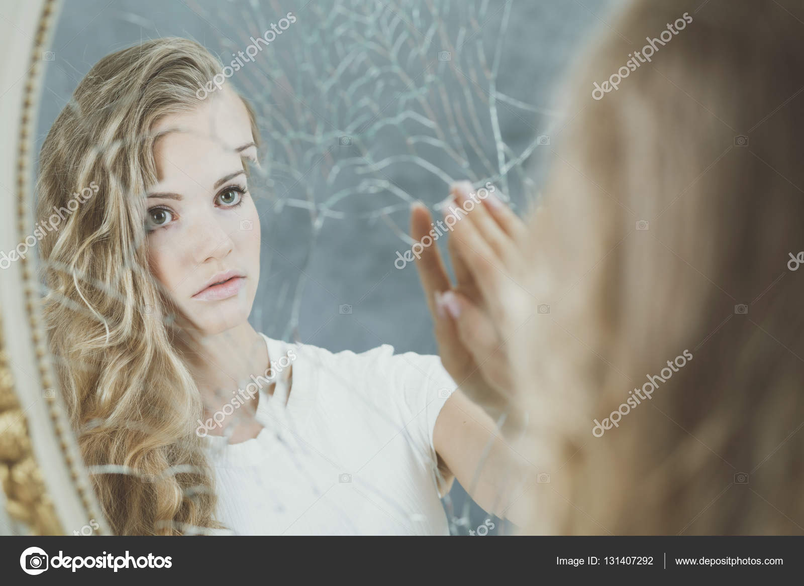 Woman reflection in broken mirror — Stock Photo © photographee.eu ...