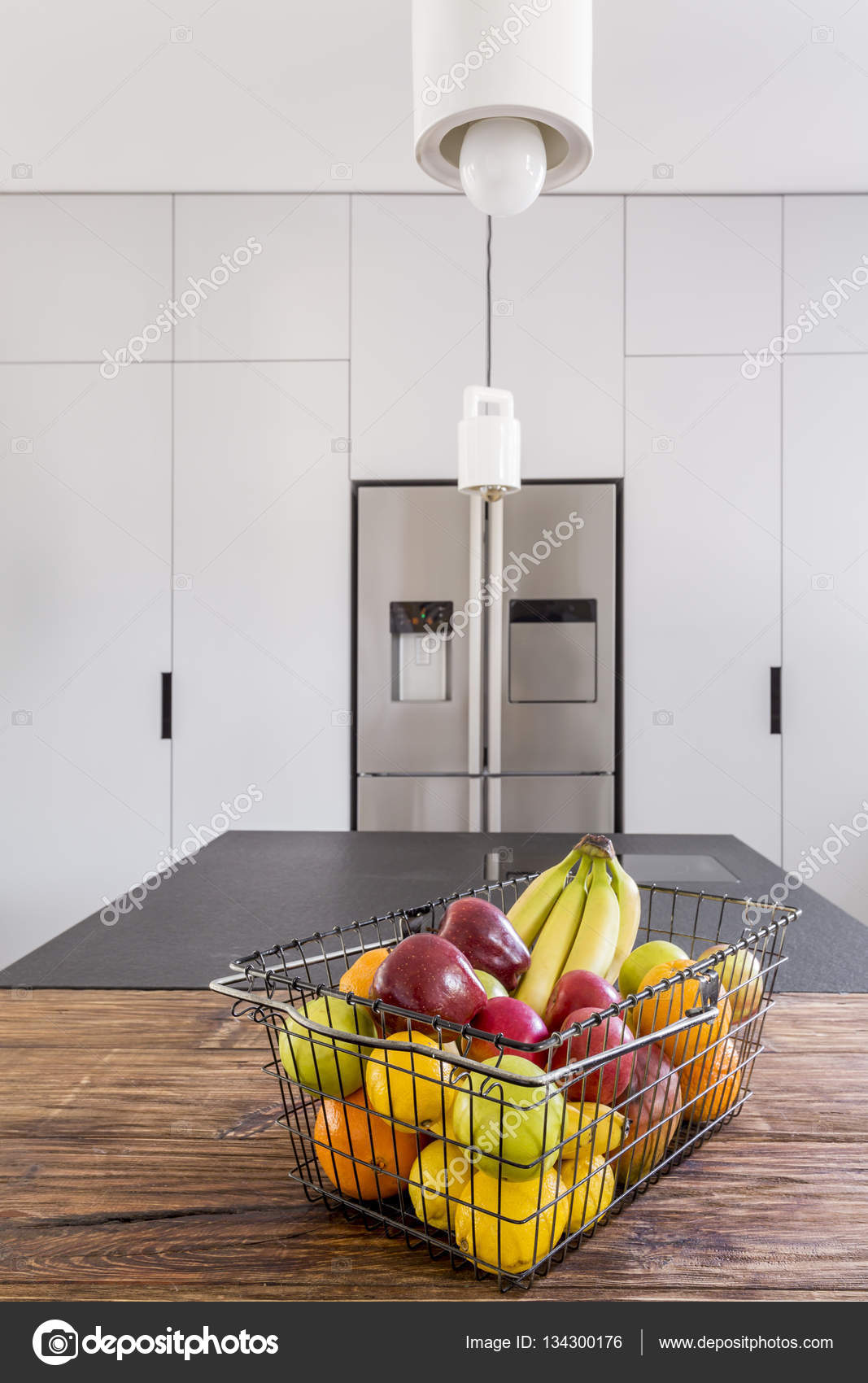 Steel fridge in minimalist kitchen Stock Photo by ©photographee.eu ...