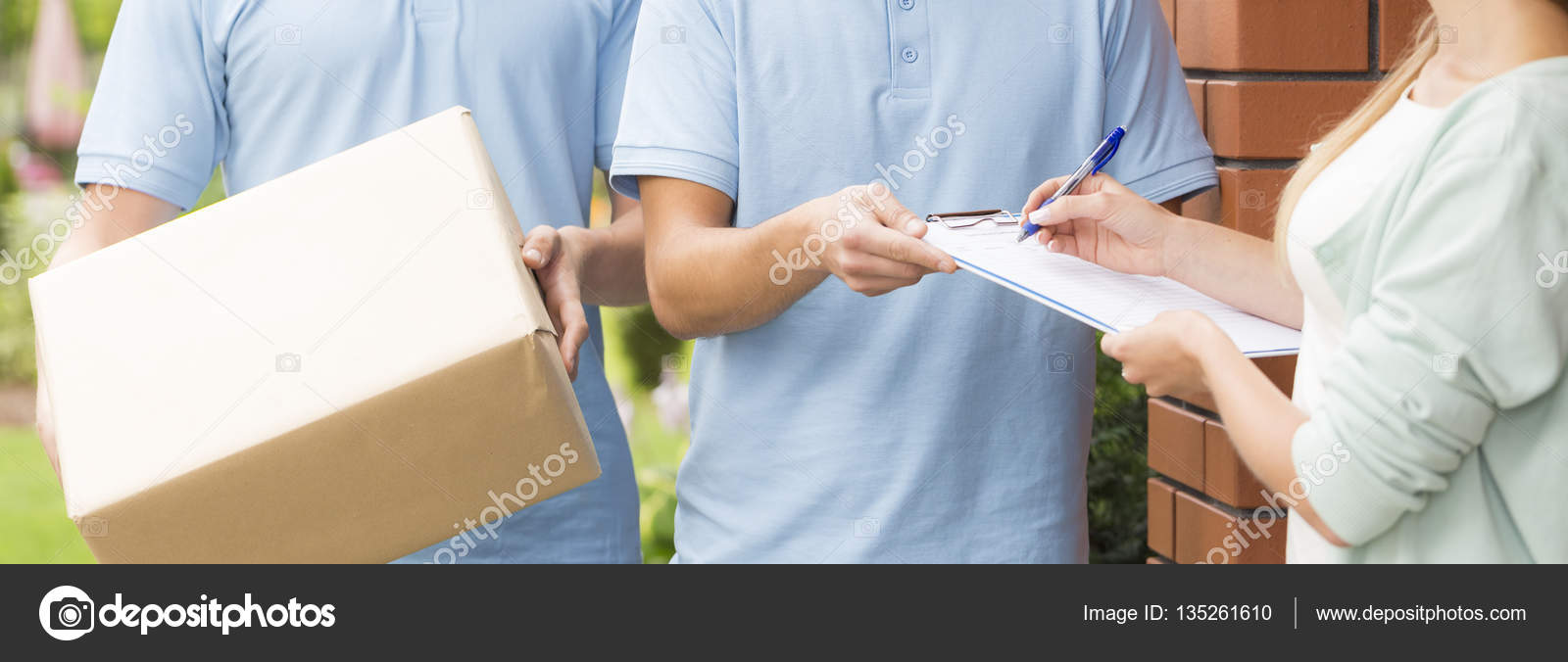 Professional couriers with customer Stock Photo by ©photographee.eu ...