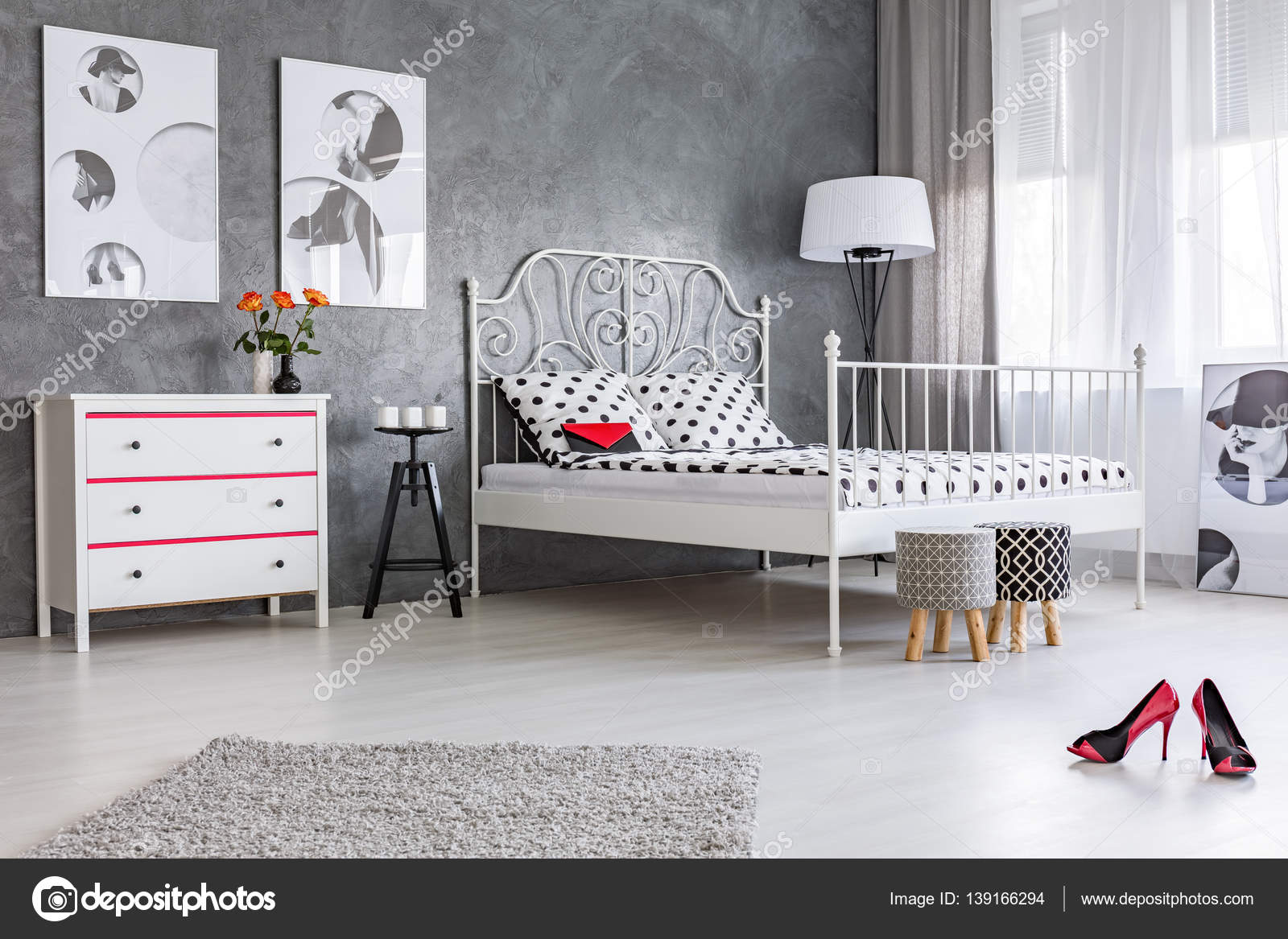 Red high heels in bedroom Stock Photo by ©photographee.eu 139166294