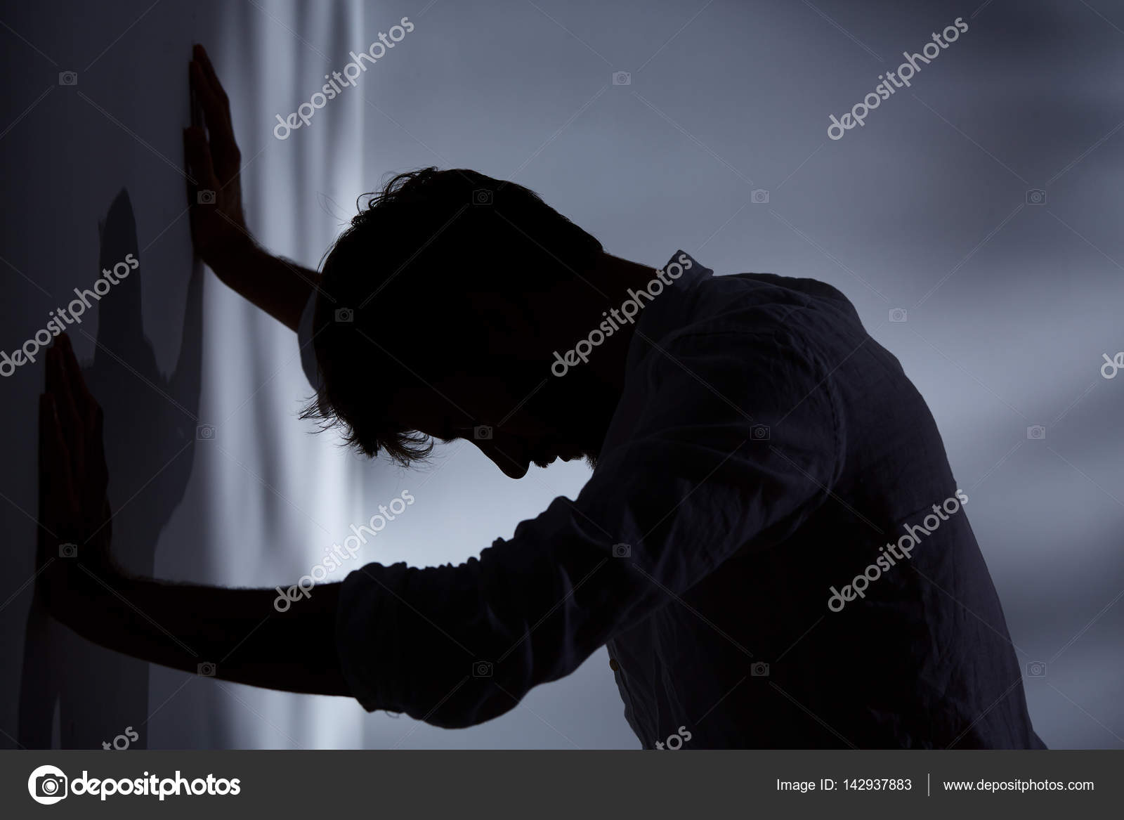 Man leaning hands against wall ⬇ Stock Photo, Image by © photographee ...