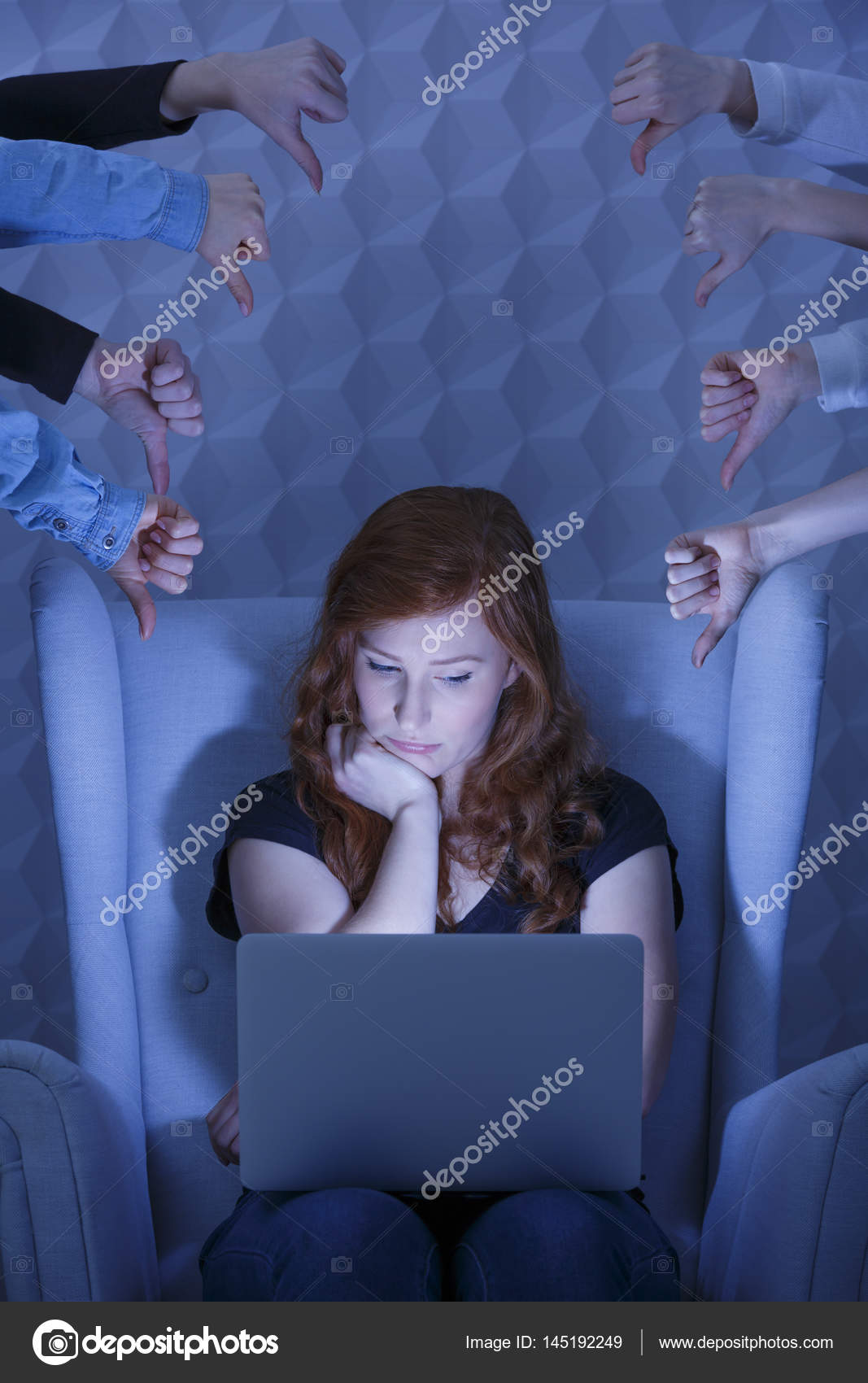 Sad girl using laptop Stock Photo by ©photographee.eu 145192249