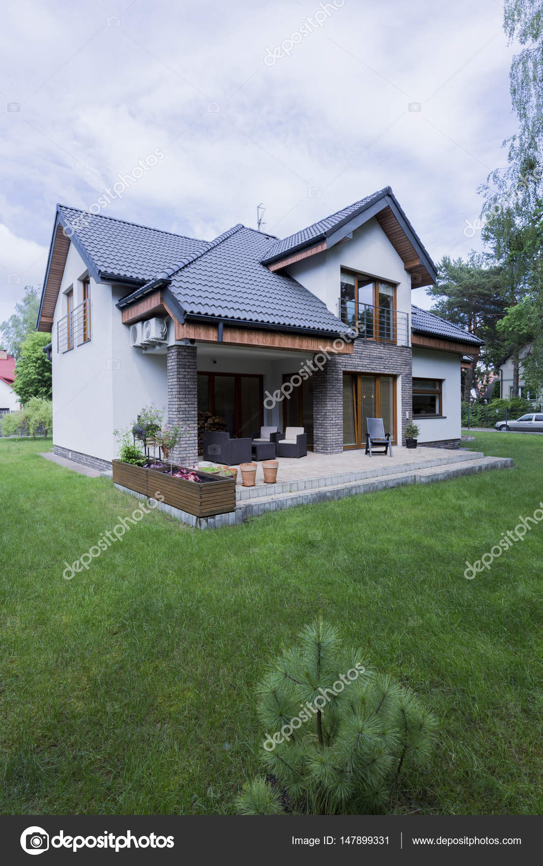 Elegant house with patio and garden Stock Photo by ©photographee.eu ...