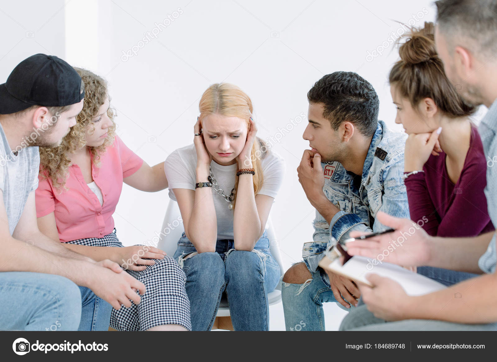 People Crying Together Stock Photo