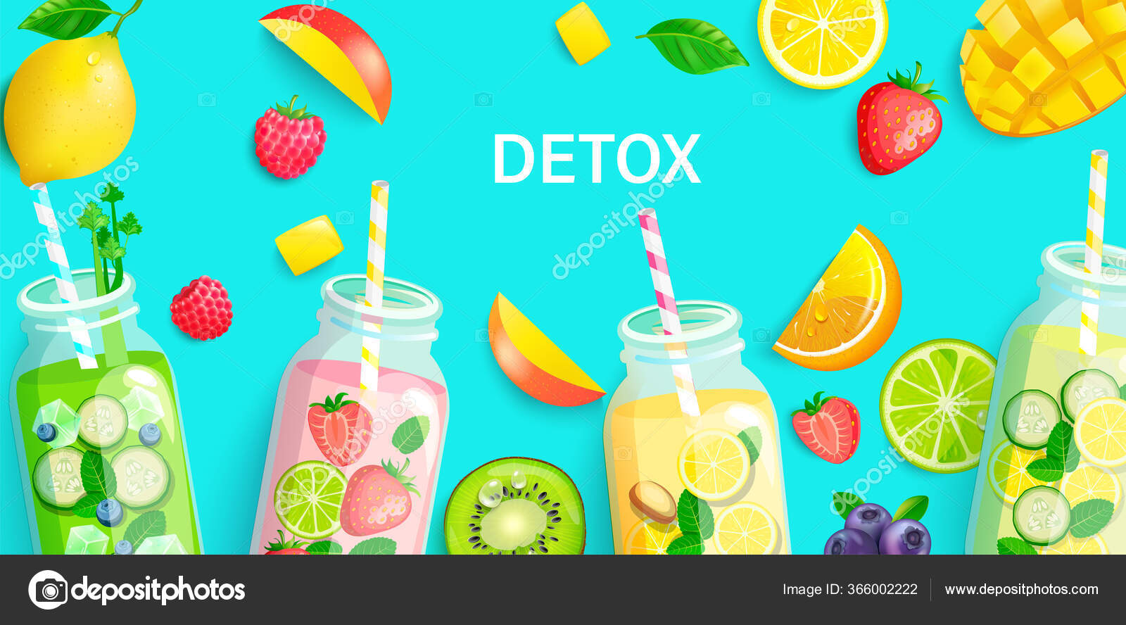 Bright Detox Background Slice Fruits Berries Healthy Cocktails Hot ...
