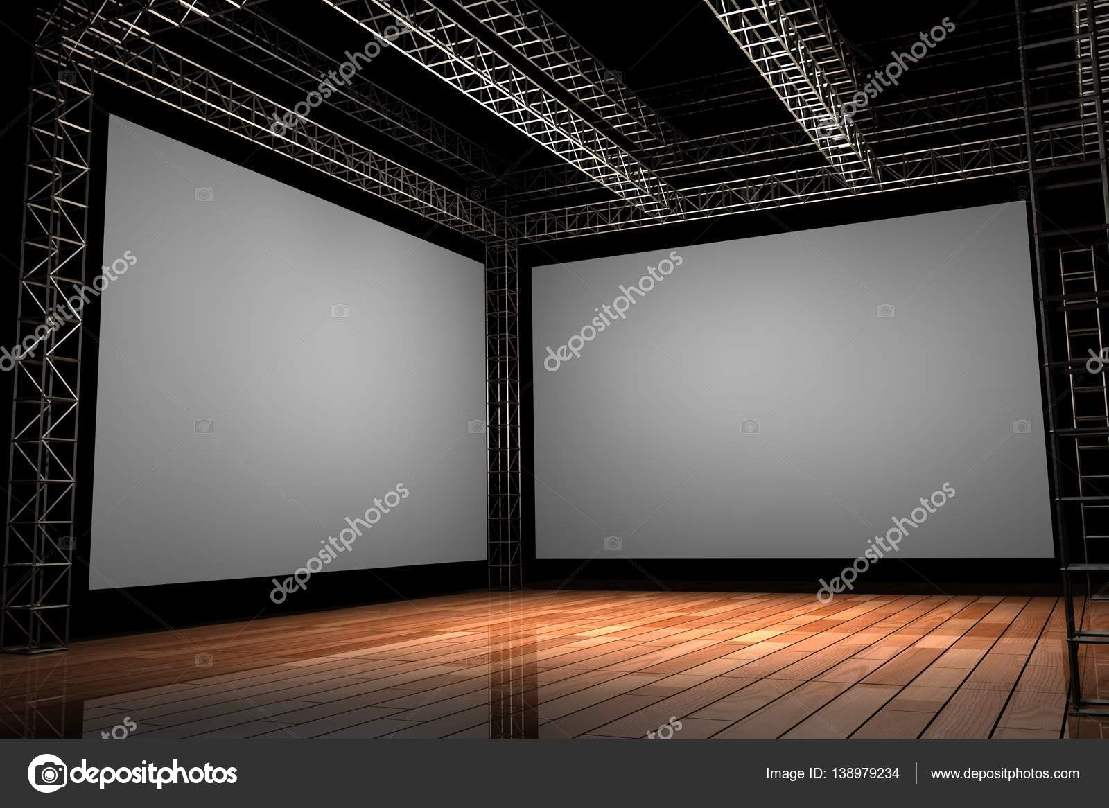 3D Rendered Illustration of a wood stage with trussing and two large ...