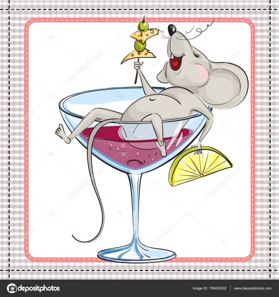 The little mouse in the glass with a cocktail Stock Vector Image by ...