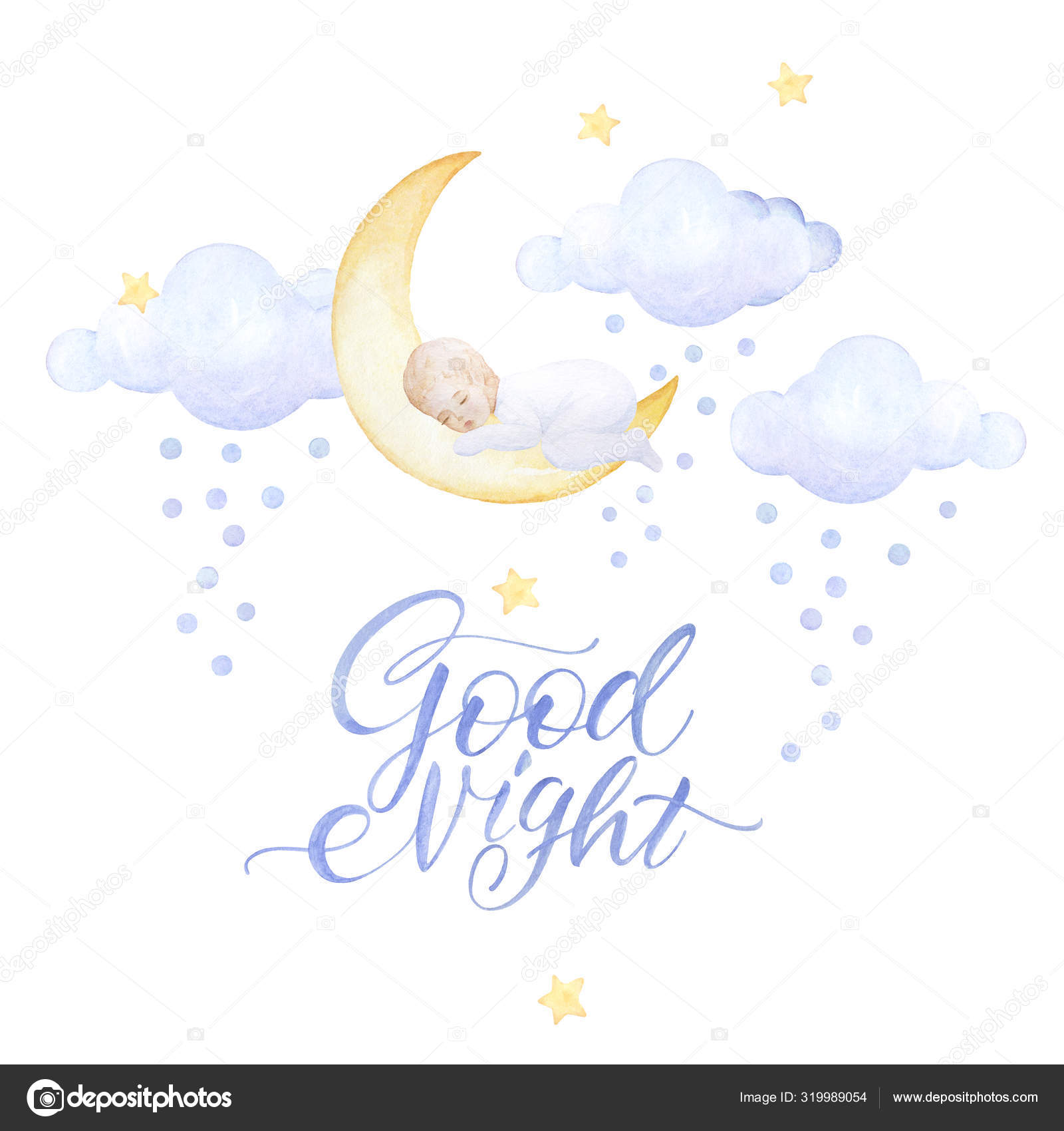 Kids prints. Baby sleeping, lying on the moon. Newborn. Good Night ...