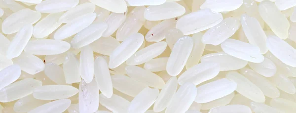 Wide view grains of rice as a background. Flat lay, top view, copy ...
