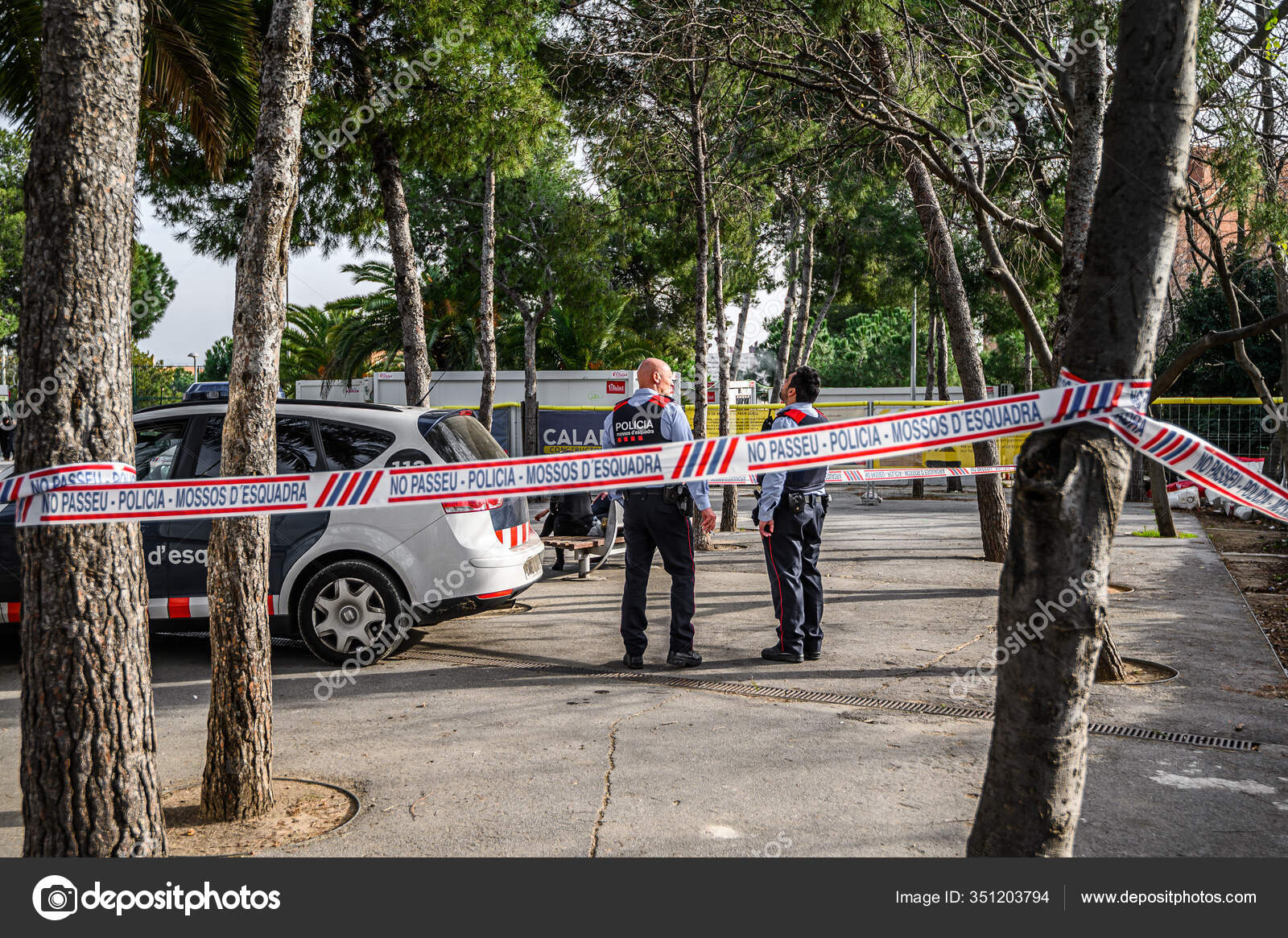 Police Tape Wrapped Tree Limit Perimeter Crime Scene Suspected Bomb ...
