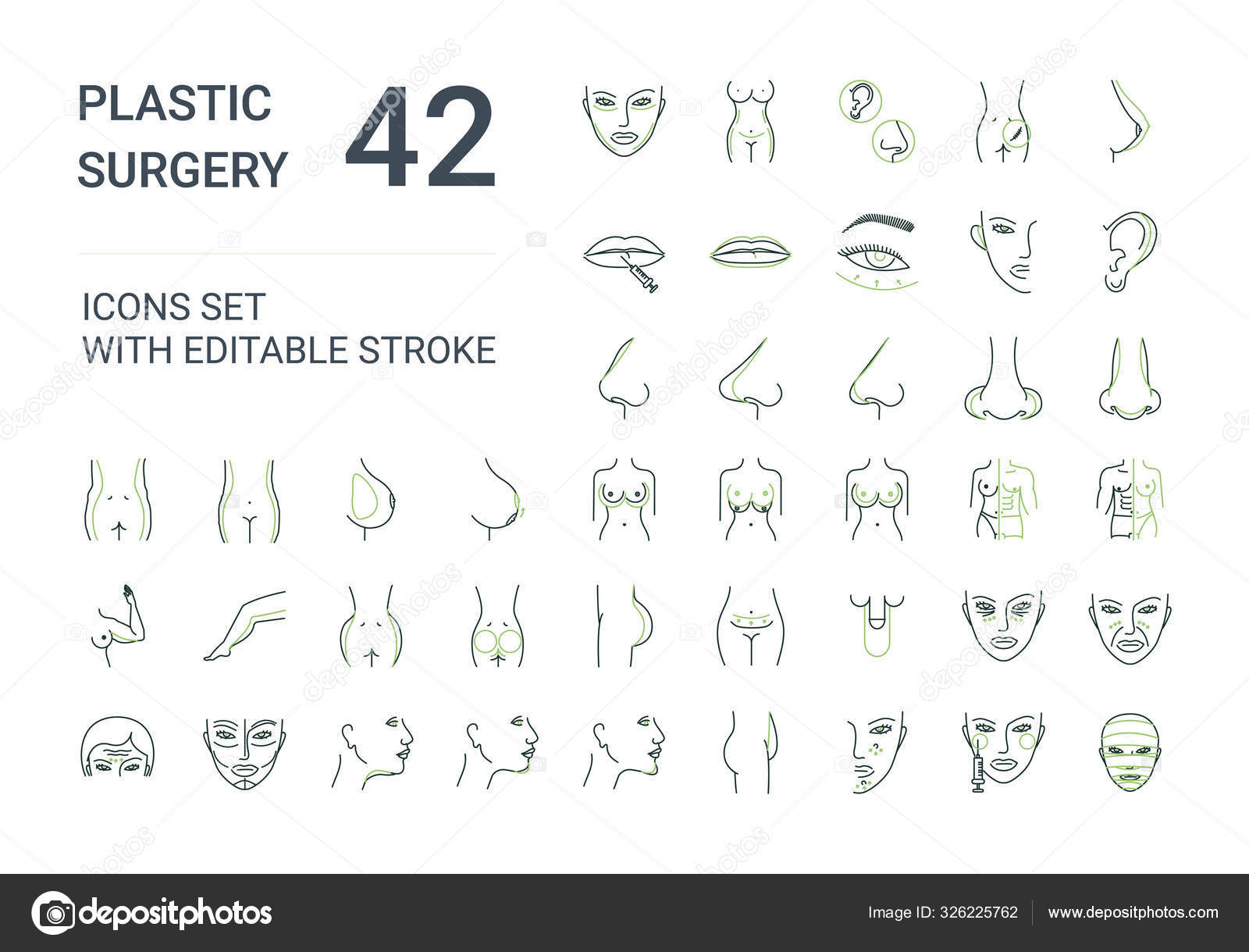 Plastic surgery icons set. Medical icons in modern flat minimalistic ...