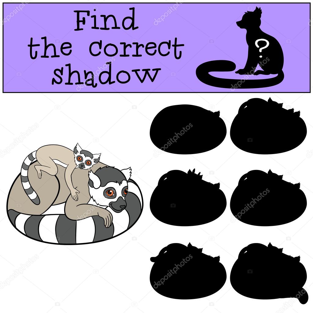Educational game: Find the correct shadow. Mother lemur with bab Stock ...