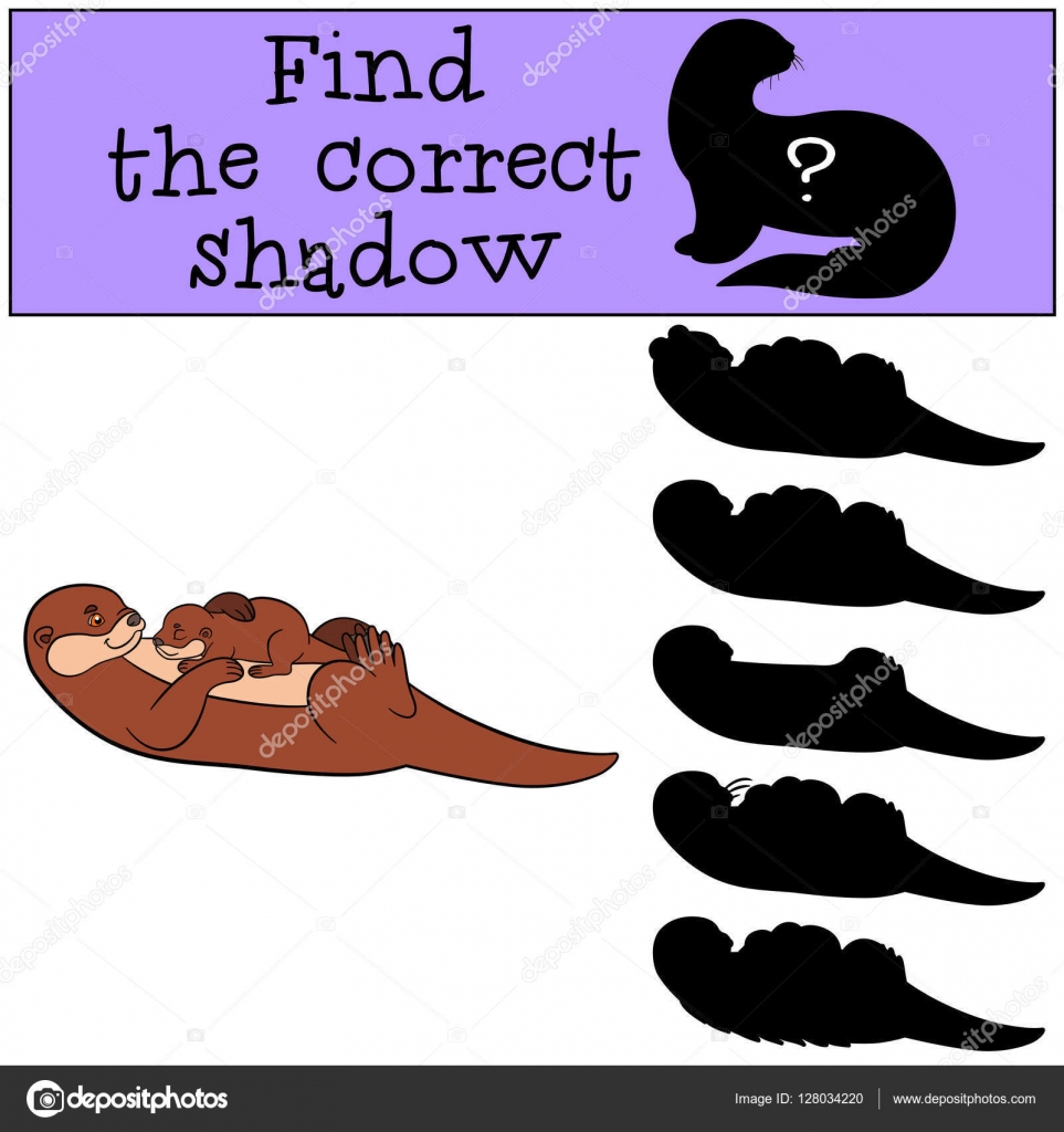 Educational game: Find the correct shadow. Mother otter with bab Stock ...