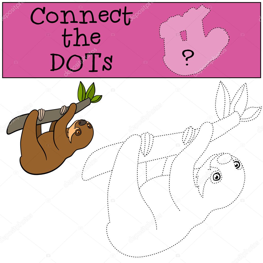 Educational game: Connect the dots. Little cute baby sloth. Stock ...