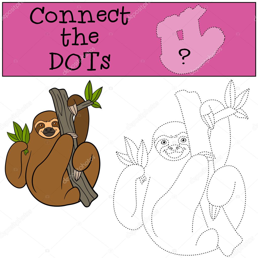Educational game: Connect the dots. Cute lazy sloth. Stock Vector Image ...