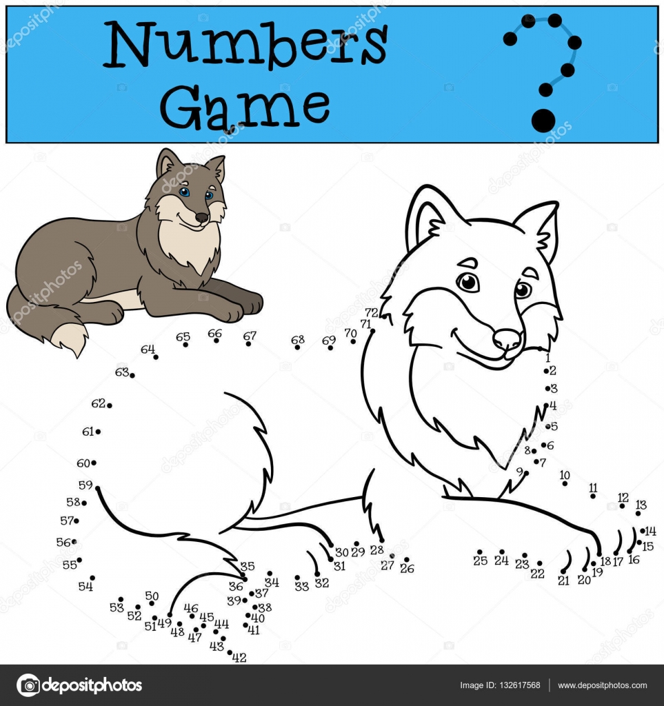 Educational game: Numbers game. Cute beautiful wolf lies. Stock Vector ...
