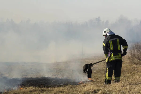 firefighters battle a wildfire in spring - Stock Image - Everypixel