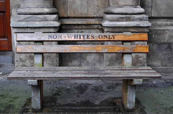 Cape Town, South Africa: the bench with the written Non Whites Only ...
