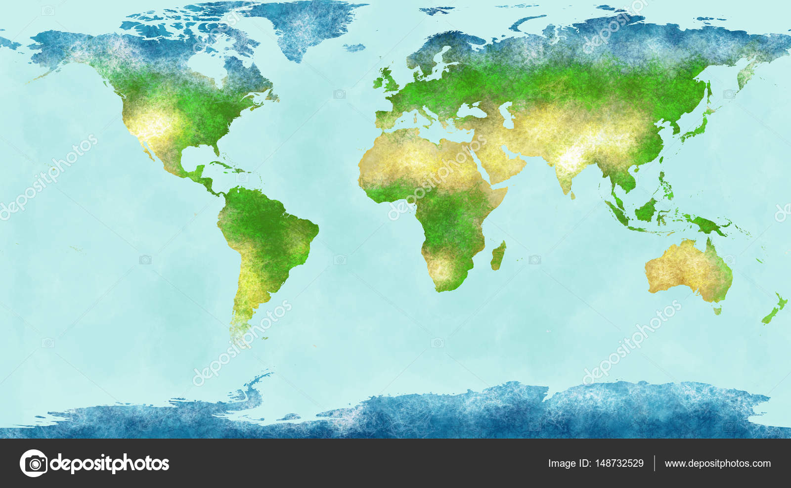 World map, hand drawn, illustrated brushstrokes, geographical map ...