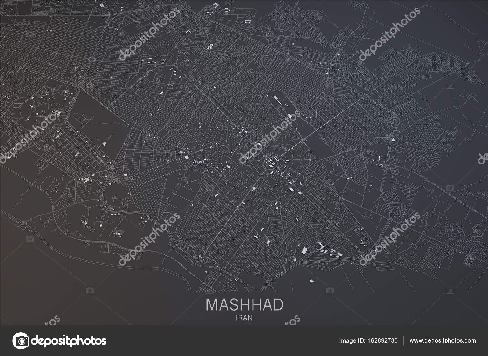 Mashhad map, satellite view, Iran, city — Stock Photo © vampy1 #162892730