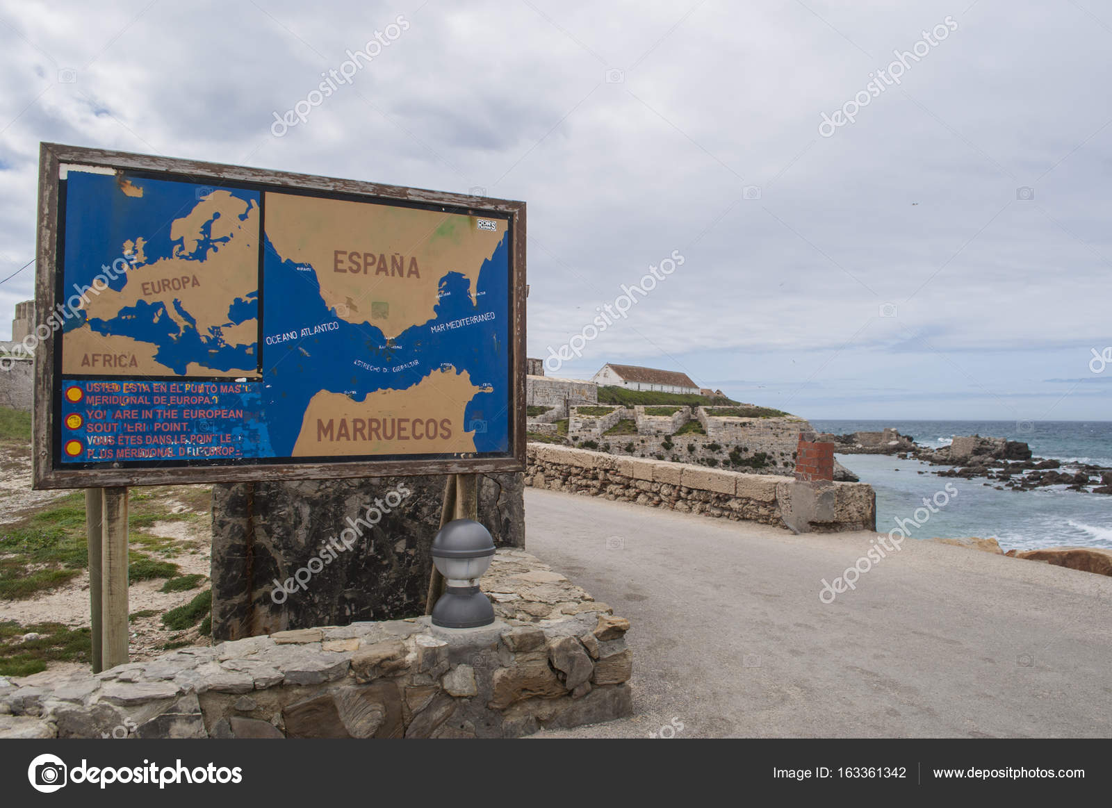 Tarifa: the map on Isla de las Palomas (Pidgeon Island) indicating the ...