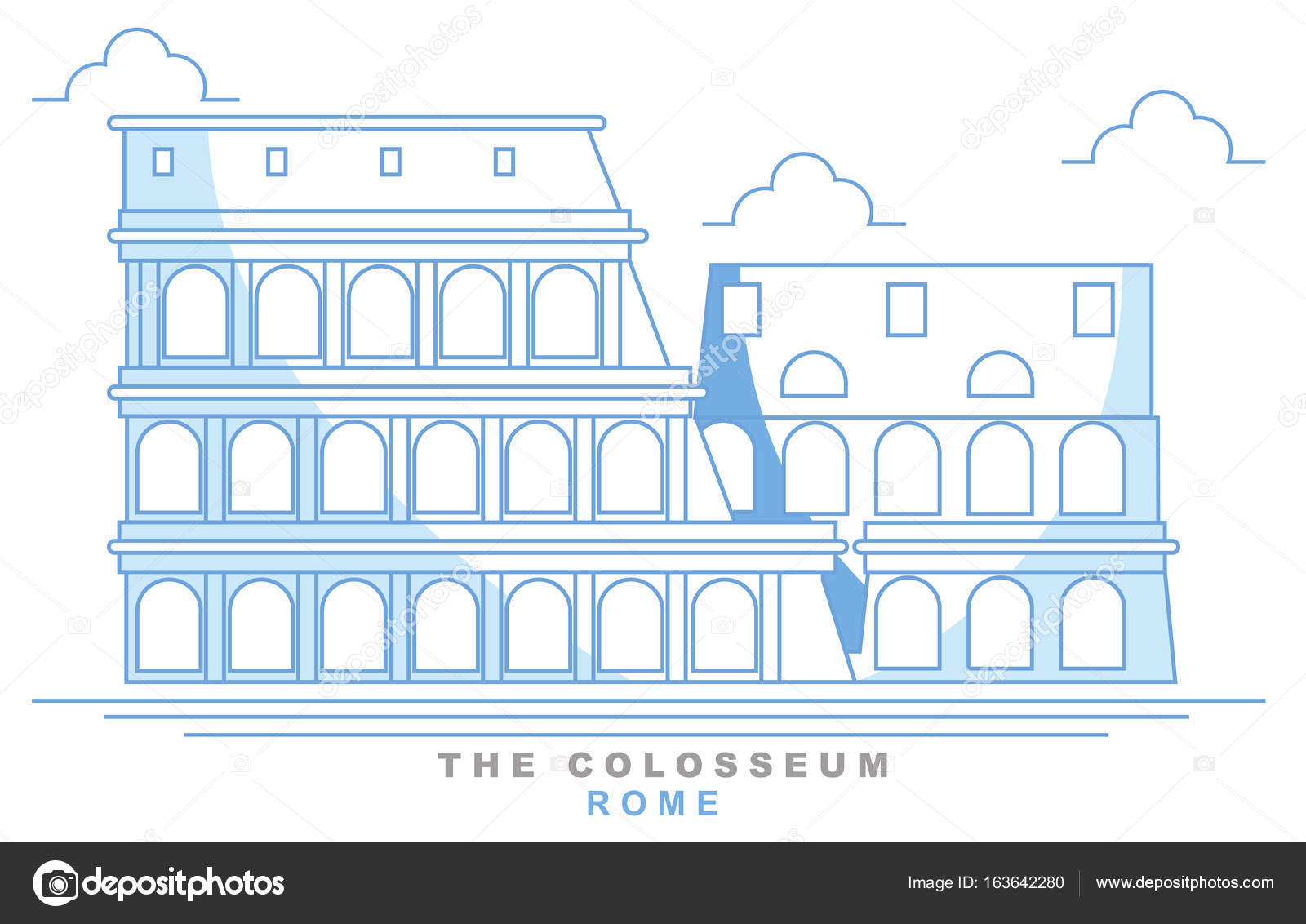 Stylized coliseum, Roman amphitheater, Rome, freehand design. Italy ...