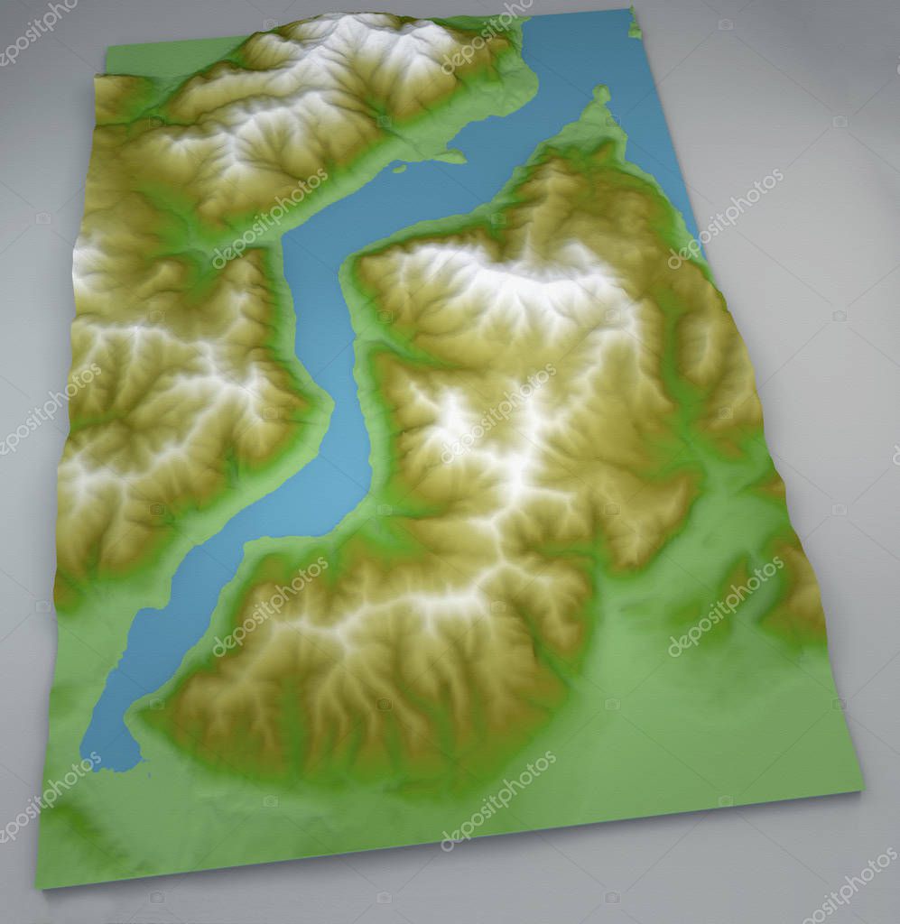 Como, mapa del Lago de Como, mapa dibujado con relieves y montañas ...