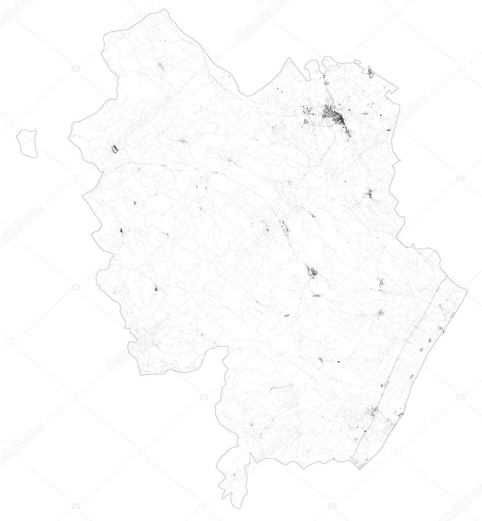 Mapa satélite de las ciudades y carreteras de la provincia de Matera ...