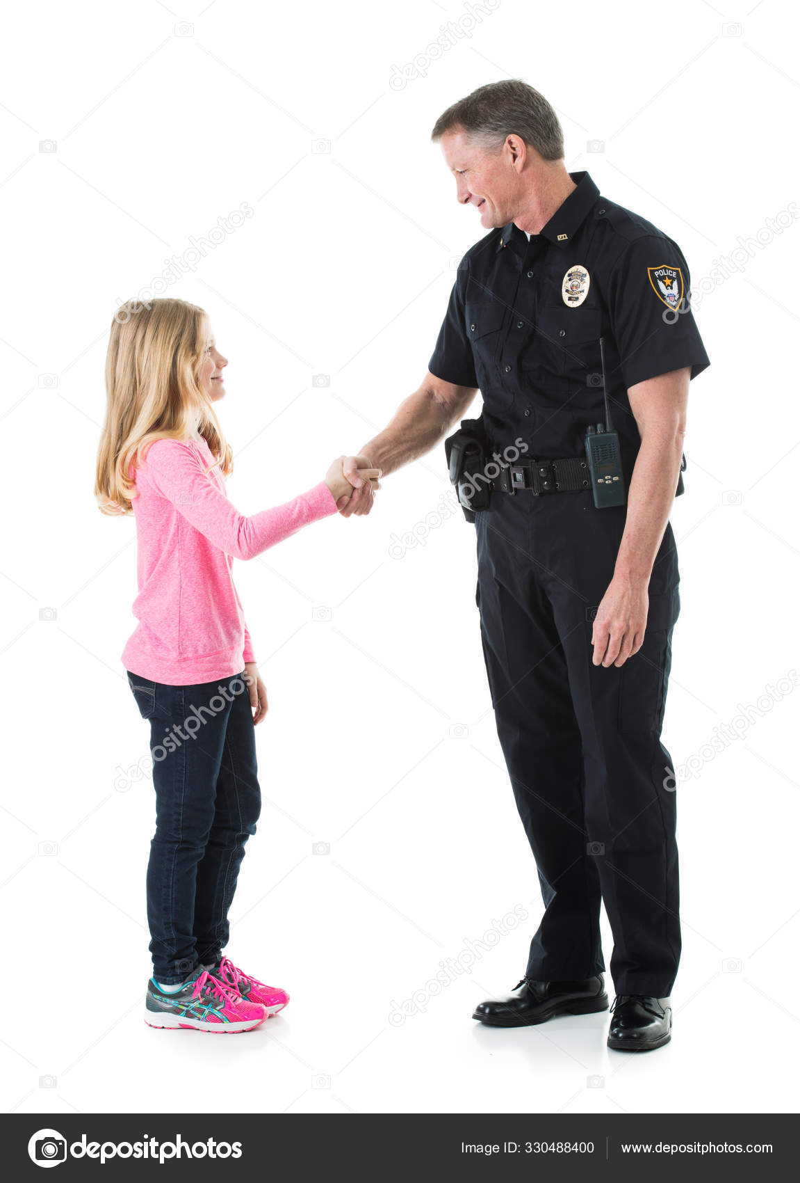Police: Friendly Officer Shakes Hands With Child — Stock Photo ...