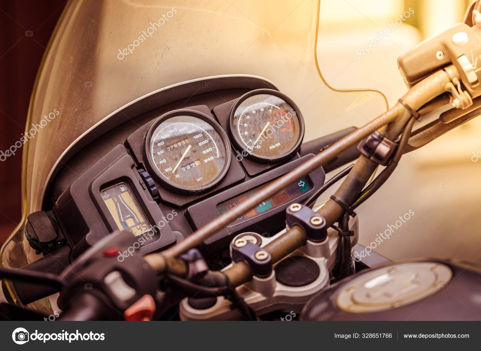 Close Vintage Motorcycle Dashboard Road Trip — Stock Photo © patrick ...