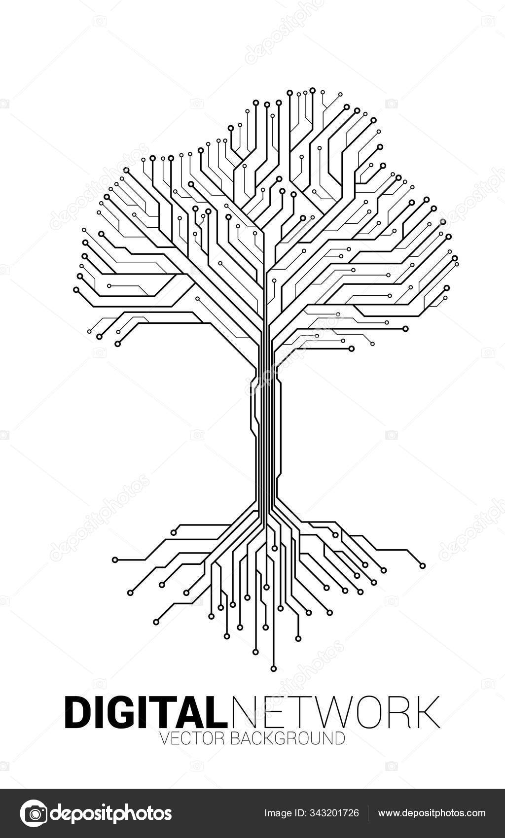 Tree with from digital line connect dot circuit board style. Background ...