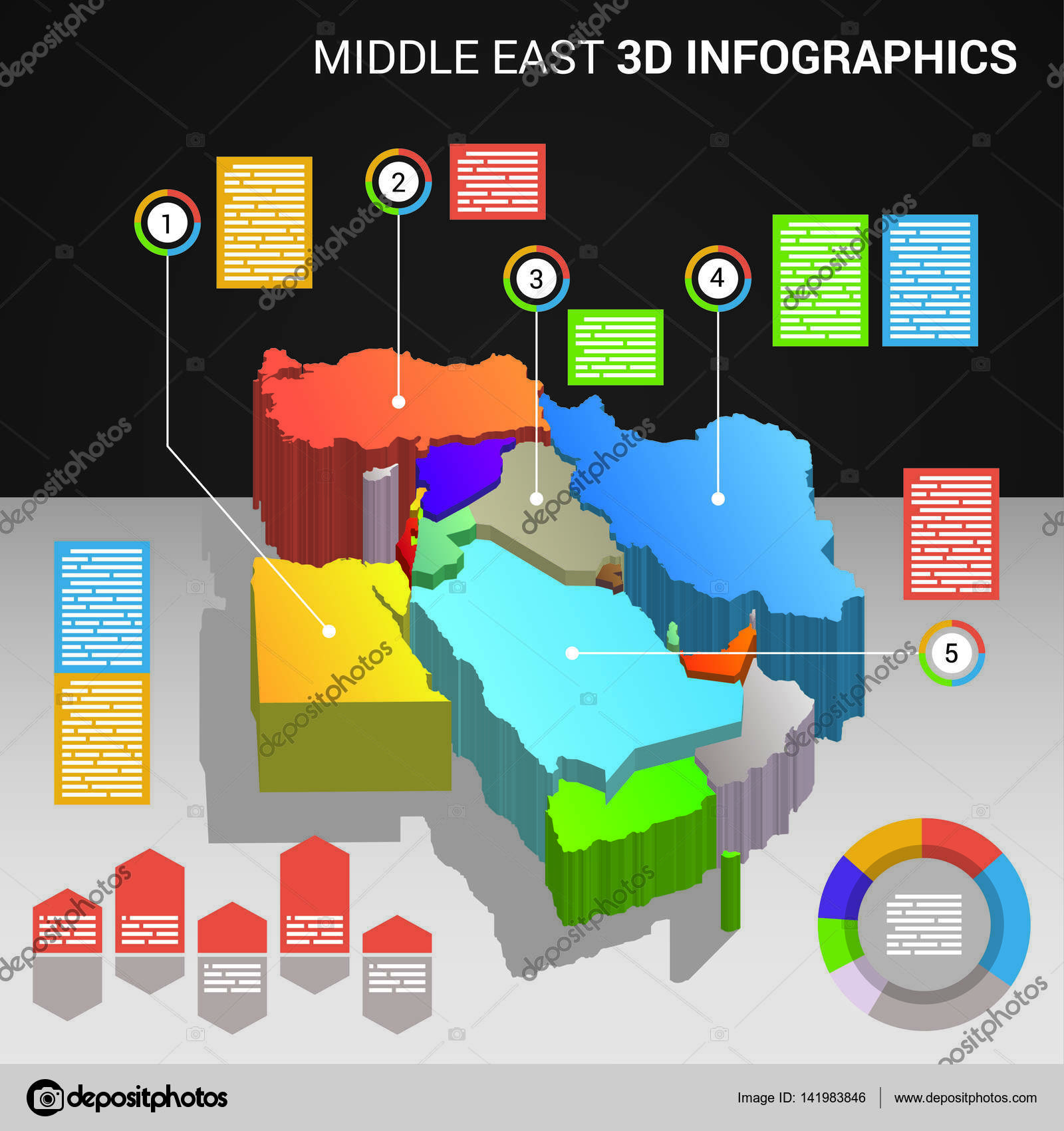 Infographics with the 3D maps of Middle East countries — Stock Vector ...