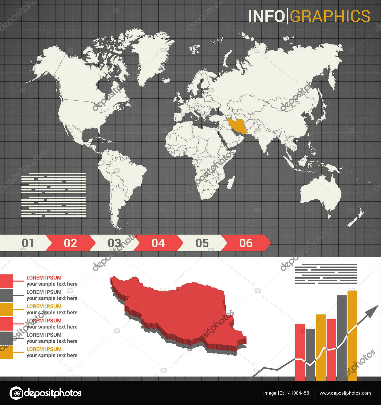 World map and infographic elements with the 3d map of Iran Stock Vector ...